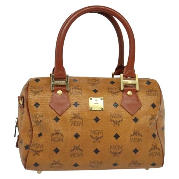 MCM | Bags | Mcm Hand Bag Pvc Leather Brown Gold Auth | Poshmark